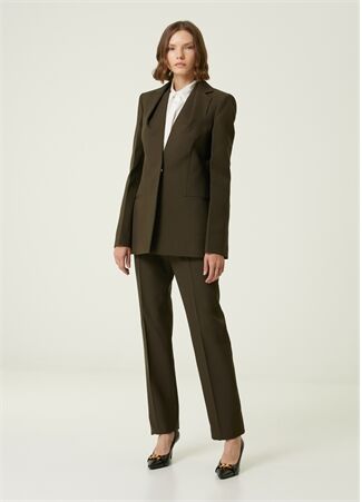 Givenchy Kadın Slim Fit Haki Yüksek Bel Yün Pantolon 36 FR