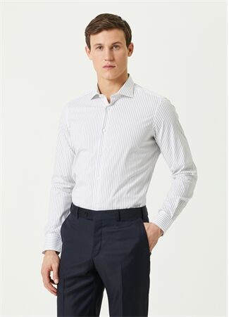 Pal Zileri Erkek Mavi Çizgi Desenli Gömlek 40 IT