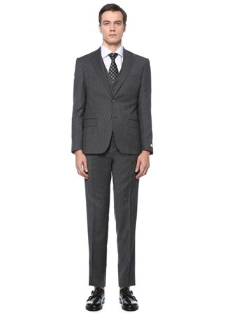 Beymen Collection Erkek Drop 8 Füme Yelekli Çizgi Desenli Yün Takım Elbise Gri 54 IT Beymen Collection Erkek Drop 8 Füme Yelekli Çizgi Desenli Yün Takım Elbise Gri 54 IT