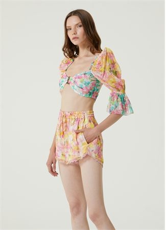 Rococo Sand Kadın Nesh Turkuaz Sarı Çiçekli Crop Bluz XS EU Rococo Sand Kadın Nesh Turkuaz Sarı Çiçekli Crop Bluz XS EU