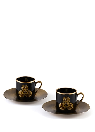 Har Siyah Sırlı Porselen Fincan Seti Çok Renkli Har Siyah Sırlı Porselen Fincan Seti Çok Renkli