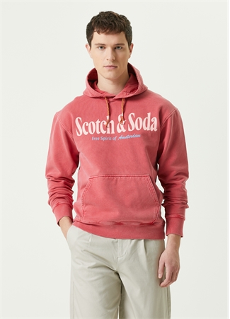 Scotch & Soda Erkek Pembe Kapüşonlu Logolu Sweatshirt S EU Scotch & Soda Erkek Pembe Kapüşonlu Logolu Sweatshirt S EU