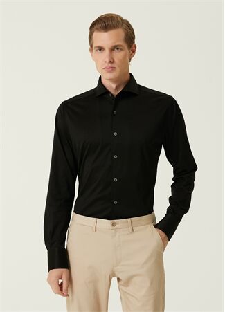 Canali Erkek Siyah İtalyan Yaka Gömlek M EU