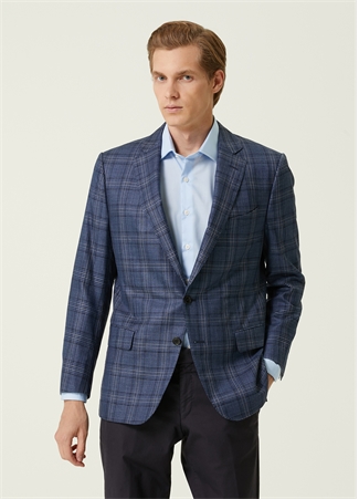 Pal Zileri Erkek Mavi Ekose Desenli Kelebek Yaka İpek Ceket 52 IT Pal Zileri Erkek Mavi Ekose Desenli Kelebek Yaka İpek Ceket 52 IT