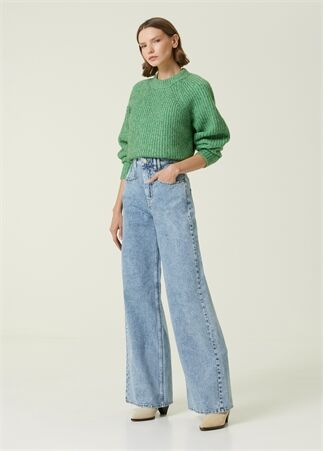 Isabel Marant Kadın Lemony Mavi Wide Leg Jean Pantolon 38 FR