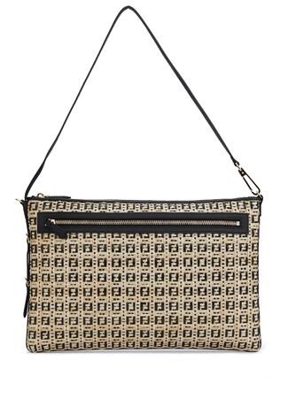 Fendi Kadın Bej Siyah Logo Dokulu Omuz Çantası EU