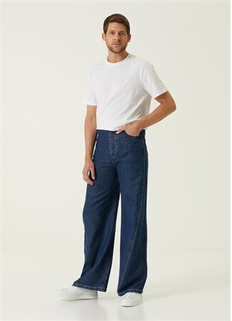 Bottega Veneta Erkek Mavi Yüksek Bel Bol Paça Jean Pantolon 46 IT