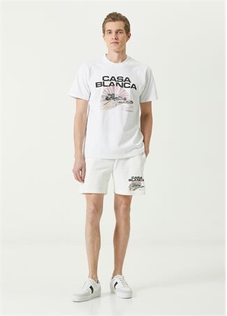 Casablanca Erkek Ekru Beli Kordonlu Organik Pamuk Şort Beyaz S EU