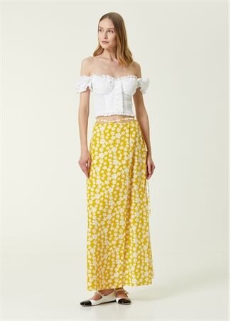 Miu Kadın Sarı Çiçekli Maksi İpek Etek Beyaz 40 IT