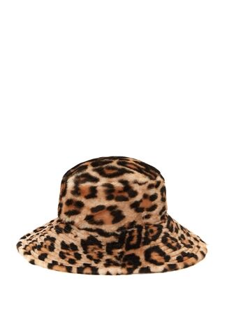 Yves Salomon Kadın Leopar Desenli Deri Bucket Şapka Kahverengi EU Yves Salomon Kadın Leopar Desenli Deri Bucket Şapka Kahverengi EU