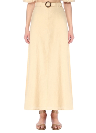 Faithfull The Brand Kadın Devon Ekru Kemerli Maksi Keten Etek Bej XS EU