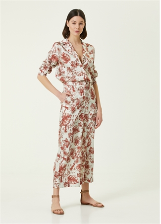 Beymen Collection Kadın Yüksek Bel Desenli Saten Twill Pantolon Bordo 42 EU