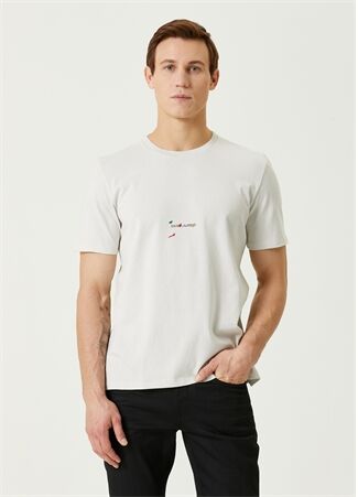 Erkek Beyaz Logo Baskılı T-shirt M EU