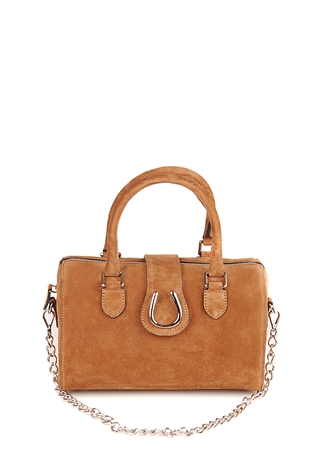 Mare Atelier Kadın Velt Taba Logolu Deri Omuz Çantası Kahverengi EU