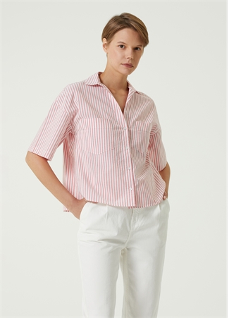 Beymen Club Kadın Mercan Çizgili Crop Gömlek Kırmızı S Beymen Club Kadın Mercan Çizgili Crop Gömlek Kırmızı S