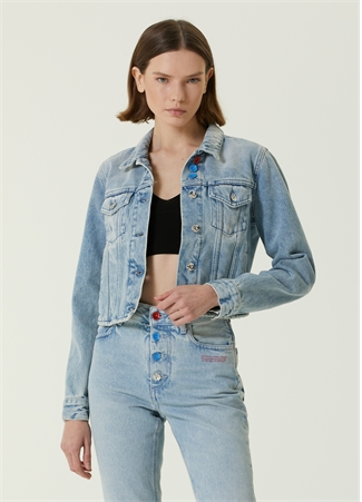 Off-White Kadın Mavi İngiliz Yaka Jean Ceket 42 IT Off-White Kadın Mavi İngiliz Yaka Jean Ceket 42 IT