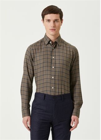 Eton Erkek Kahverengi Ekoseli Yün Gömlek 39 IT