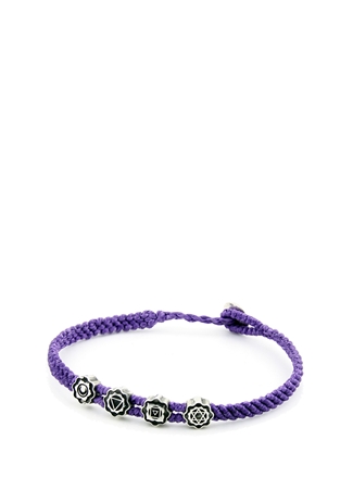 Boga Erkek Chakra Symbols Mor Makrame Gümüş Rengi Bileklik EU