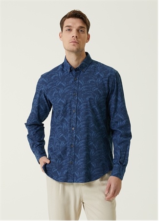 Beymen Club Erkek Comfort Fit Indigo Desenli Gömlek Mavi S