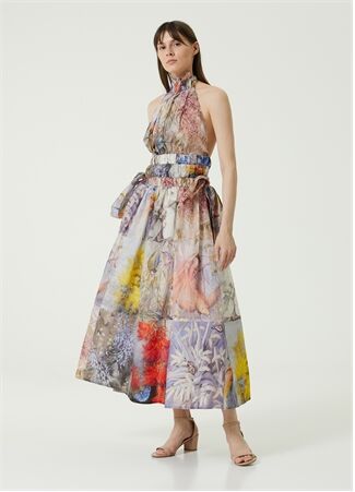 Zimmermann Kadın Halter Yaka Çiçekli Midi Keten Elbise 2 US Zimmermann Kadın Halter Yaka Çiçekli Midi Keten Elbise 2 US