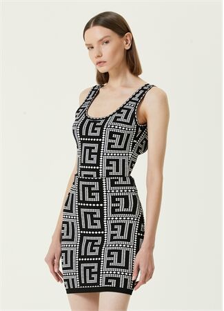 Balmain Kadın Siyah Beyaz Jakarlı Kolsuz Body 36 FR