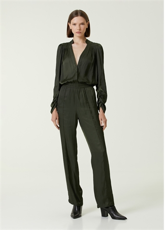 Zadig&Voltaire Kadın Captain Haki V Yaka Saten Tulum S EU