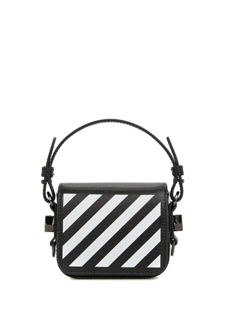 Off-White Kadın Siyah Beyaz Şerit Baskılı Deri Çanta EU Off-White Kadın Siyah Beyaz Şerit Baskılı Deri Çanta EU