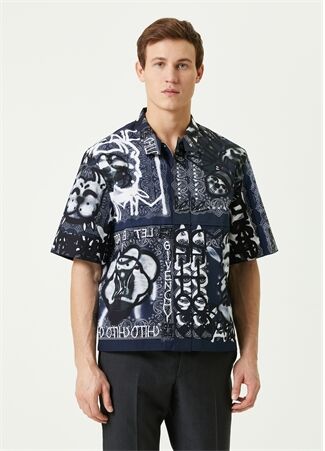 Givenchy Erkek Mavi Patchwork Desenli Gömlek 39 IT Givenchy Erkek Mavi Patchwork Desenli Gömlek 39 IT