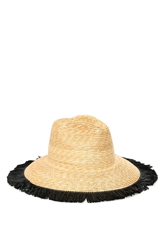 Helene Berman London Kadın Bej Siyah Püskül Detaylı Hasır Şapka EU