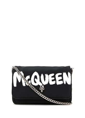 Alexander McQueen Kadın Siyah Logo Baskılı Çanta EU