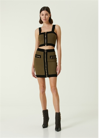 Balmain Kadın Haki Siyah Fermuarlı Mini Etek 40 FR Balmain Kadın Haki Siyah Fermuarlı Mini Etek 40 FR