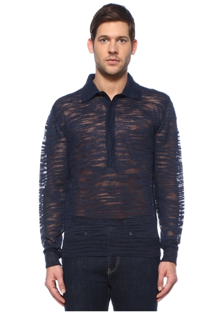Pal Zileri Erkek Lacivert Polo Yaka Keten Sweatshirt Mavi 50 IT Pal Zileri Erkek Lacivert Polo Yaka Keten Sweatshirt Mavi 50 IT