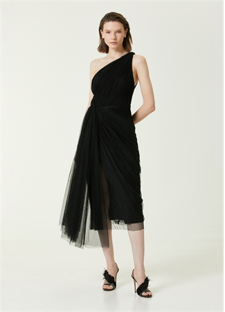 Maria Lucia Hohan Kadın Imani Siyah Tül Detaylı Drapeli Midi Abiye Elbise 36 FR Maria Lucia Hohan Kadın Imani Siyah Tül Detaylı Drapeli Midi Abiye Elbise 36 FR
