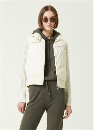 Moncler Kadın Beyaz Dik Yaka Triko Mont L EU