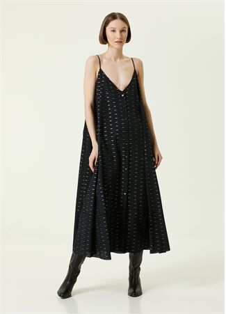 Academia Kadın Siyah Jakarlı Midi Elbise 34-36 EU