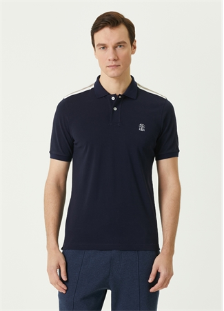 Brunello Cucinelli Erkek Lacivert Polo Yaka Şeritli T-shirt S EU Brunello Cucinelli Erkek Lacivert Polo Yaka Şeritli T-shirt S EU