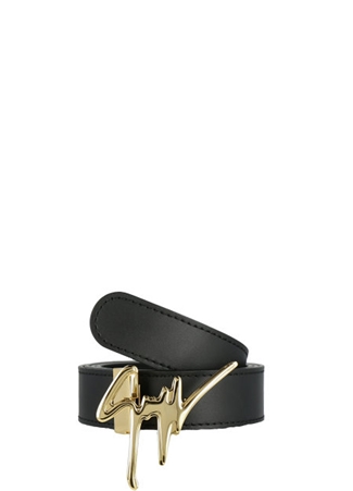 Giuseppe Zanotti Erkek Siyah Logo Tokalı Deri Kemer EU