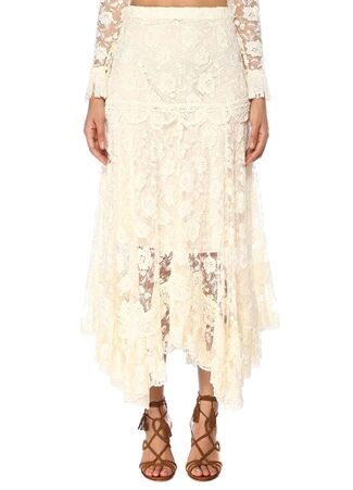 Alexis Kadın Yarelli Ekru Asimetrik Maksi Dantel Etek Beyaz M EU