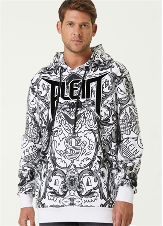 Philipp Plein Erkek Beyaz Kapüşonlu Kontrast Desenli Sweatshirt Siyah M EU Philipp Plein Erkek Beyaz Kapüşonlu Kontrast Desenli Sweatshirt Siyah M EU