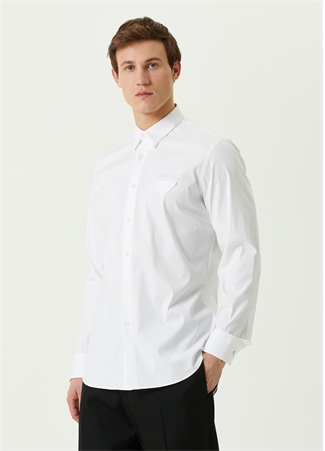 Prada Erkek Beyaz Logo Detaylı Gömlek 42 IT Prada Erkek Beyaz Logo Detaylı Gömlek 42 IT