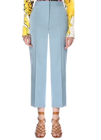 Stella McCartney Kadın Mavi Yüksek Bel Boru Paça Yün Pantolon 38 IT