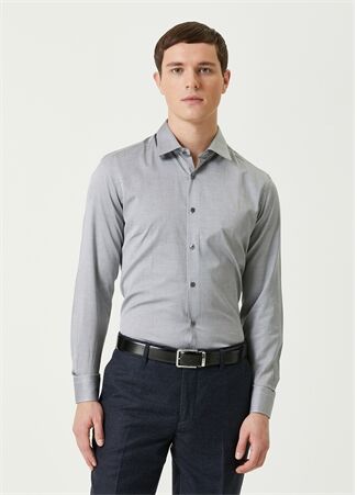 Pal Zileri Erkek Gri Mikro Desenli Gömlek 40 IT
