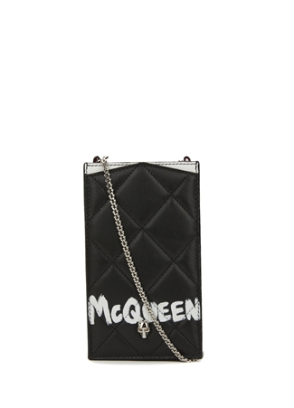 Alexander McQueen Kadın Siyah Kapitoneli Deri Telefon Aksesuarı EU Alexander McQueen Kadın Siyah Kapitoneli Deri Telefon Aksesuarı EU