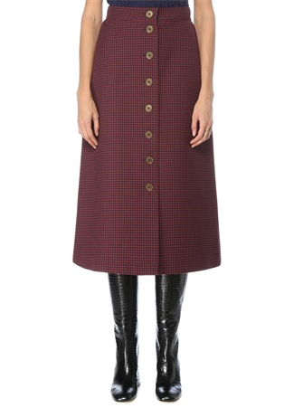 Fendi Kadın Bordo Yüksek Bel Pötikareli Midi Yün Etek 40 IT Fendi Kadın Bordo Yüksek Bel Pötikareli Midi Yün Etek 40 IT