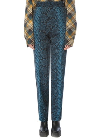 Dries Van Noten Kadın Mavi Yılan Desenli Yün Pantolon 36 FR Dries Van Noten Kadın Mavi Yılan Desenli Yün Pantolon 36 FR