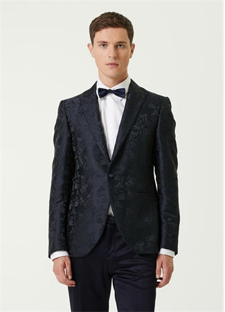 Pal Zileri Erkek Lacivert Etnik Desenli Keten Ceket 50 IT Pal Zileri Erkek Lacivert Etnik Desenli Keten Ceket 50 IT