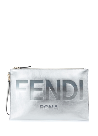 Fendi Kadın Silver Logolu Deri El Portföyü Gri Eu Fendi Kadın Silver Logolu Deri El Portföyü Gri Eu