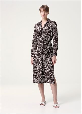 Beymen Club Kadın V Yaka Çiçekli Mini İpek Elbise Kahverengi 36