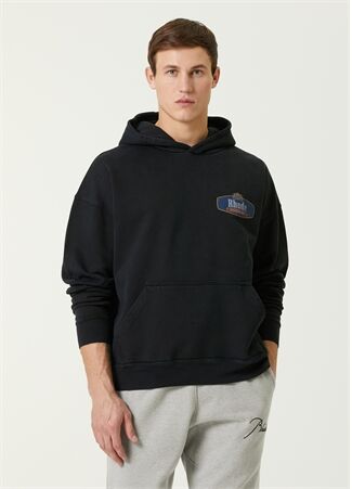 Rhude Erkek Siyah Kapüşonlu Logolu Sweatshirt M EU