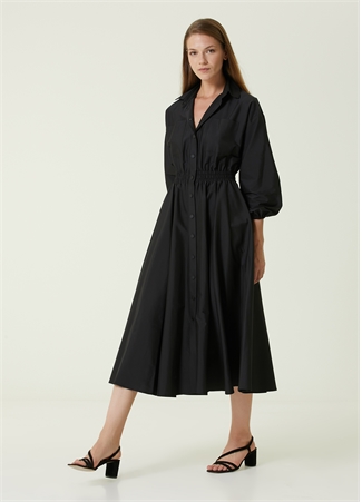 Beymen Club Kadın Siyah Beli Lastikli Midi Gömlek Elbise 42